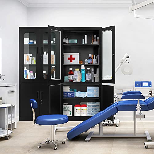INTERGREAT Locking Metal Cabinet with Lock, Tall Office Storage Cabinet with Glass Door, Lockable Black Steel Cabinet with 3 Adjustable Shelves for Home, Clinic, Pantry, Basement, (72βx 36β x18β)