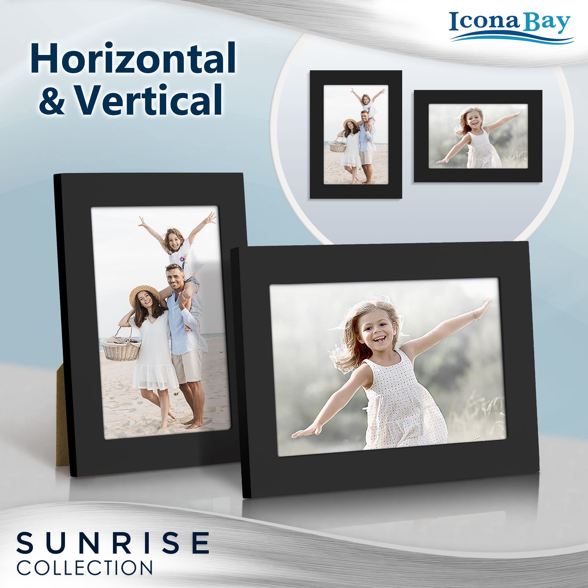 Icona Bay - 4x6 Black Picture Frame - Painted Solid One-Piece Wood Composite, Modern Farmhouse - Sunrise Collection