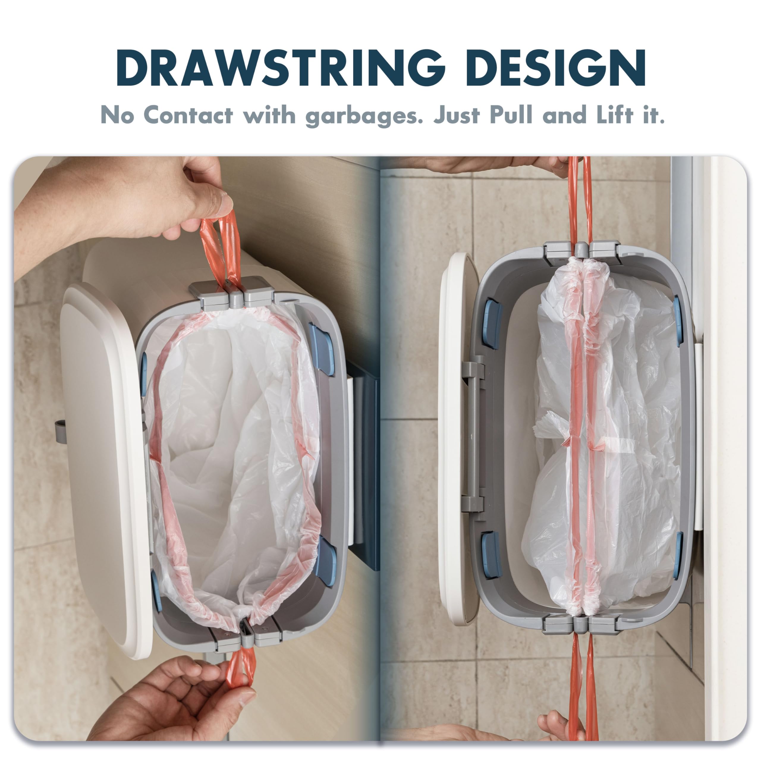 McKay Hanging Kitchen Trash Can with Lid, 30 Trash Bags|2.5 Gallon/10L Compost Bin for Under Sink, Small Trash Can,Food Waste Basket Wall-Mounted Garbage Can for Bathroom/Countertop/RV/Bedroom, White