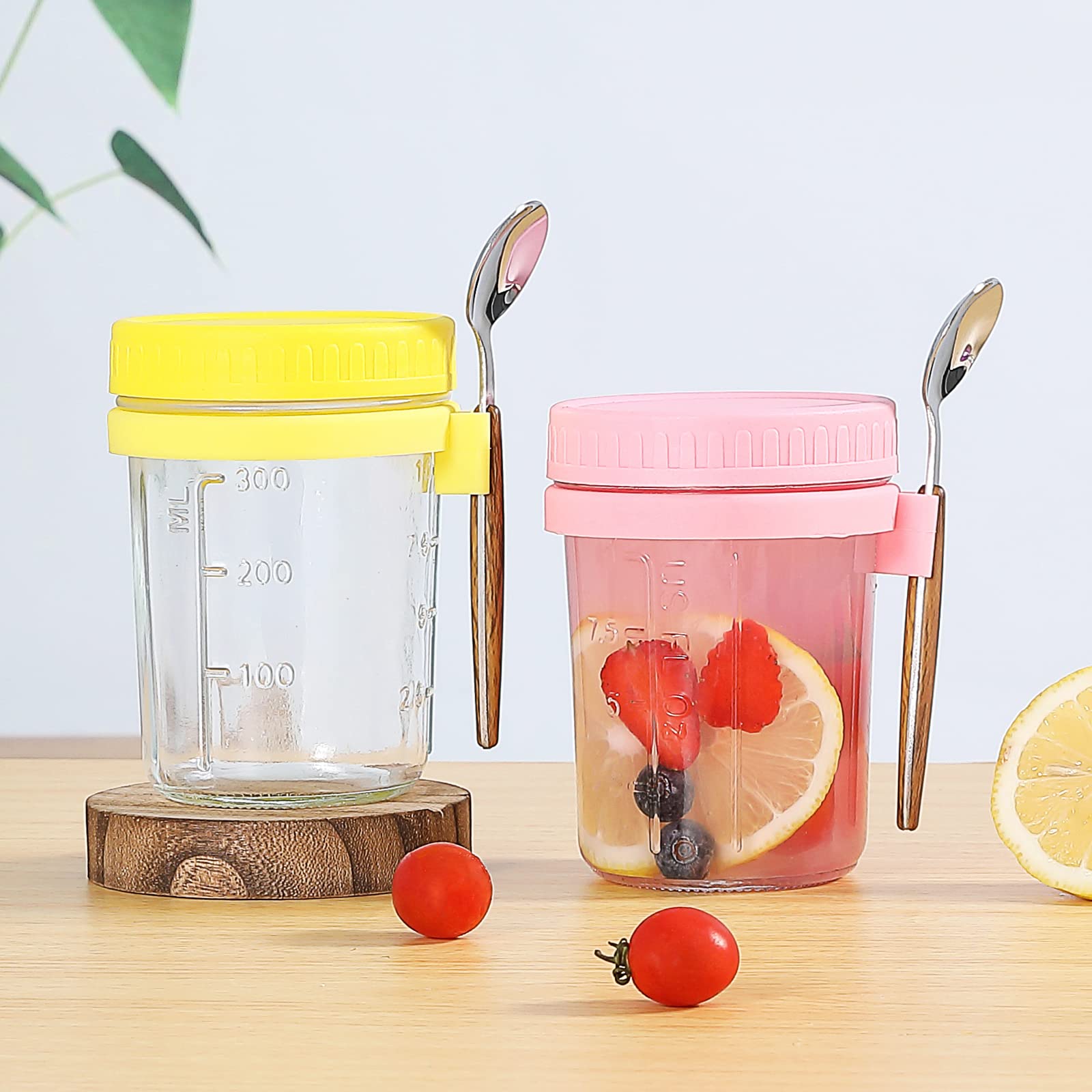 DANALLAN Overnight Oats Containers with Lids and Spoons, 4Pcs Overnight Oats Jars 10 oz Large Capacity Airtight Mason Jars for Overnight Oats Milk Vegetable Fruit Salad Cereal
