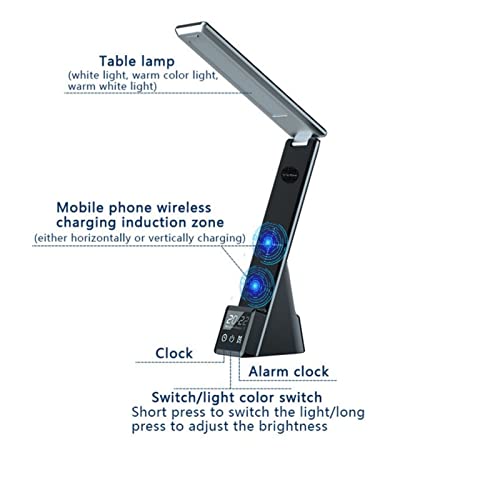EzTechNest Desk Lamp β 3-in-1 Led Lamp with Built-in Wireless Phone Charger β Smart Desk Lamps for Home Office with Clock and Alarm Display β Dimmable Desk Lamp with Foldable Design