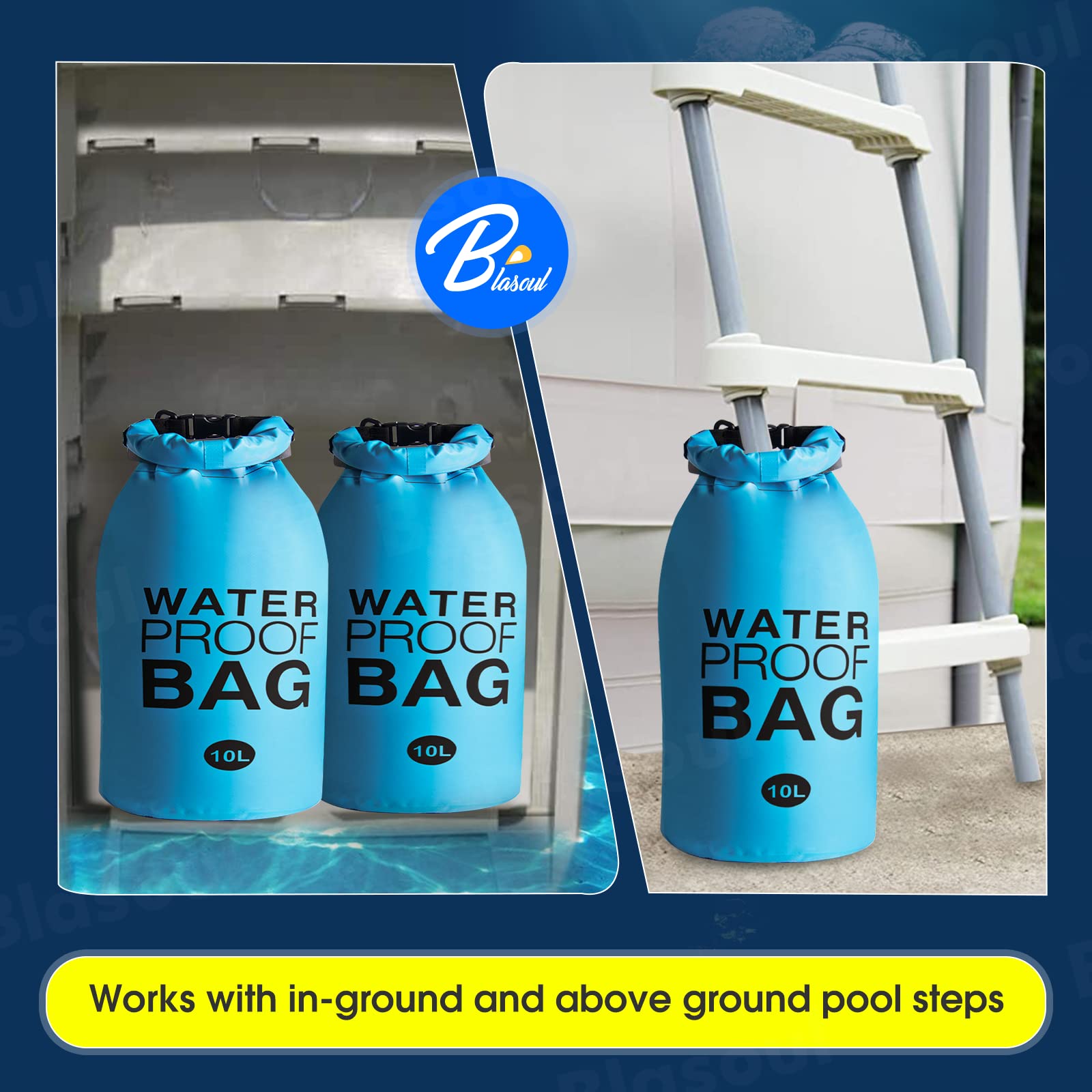 Blasoul Universal Pool Ladder and Step Weight,Easy&Quick Fill Sand,250D PVC Waterproof Dry Bag with Heavy-Duty Nylon(10L),No More Ripped Sandbag&Handle,Work with Above Ground/in-Ground Pool Steps