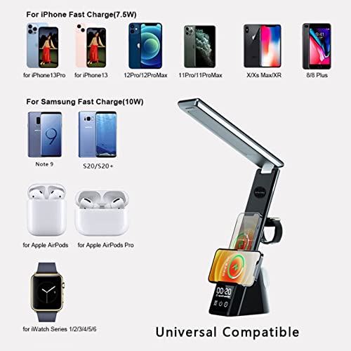 EzTechNest Desk Lamp β 3-in-1 Led Lamp with Built-in Wireless Phone Charger β Smart Desk Lamps for Home Office with Clock and Alarm Display β Dimmable Desk Lamp with Foldable Design