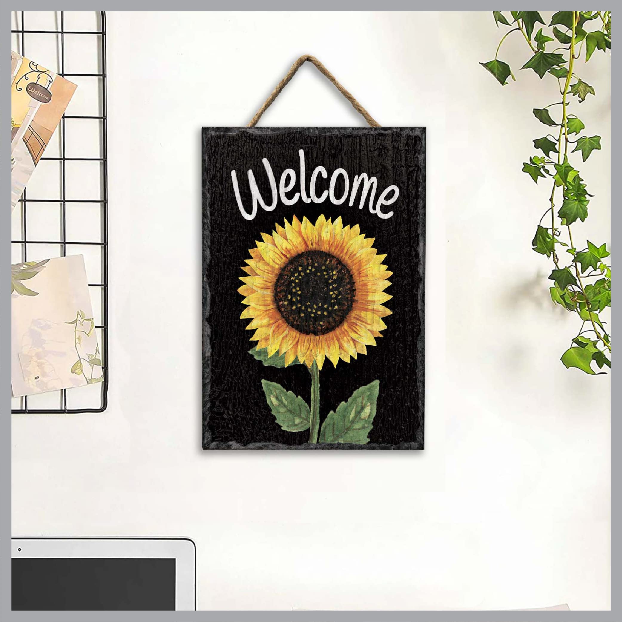 My Word! Sunflower Slate Impressions Wall Hanging Welcome Sign. Rustic Farmhouse Home Decor for your Living Room, Dining Room Kitchen, Bedroom – Large: 8”x11.25”