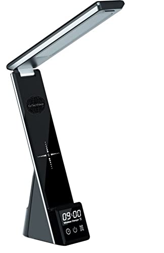 EzTechNest Desk Lamp β 3-in-1 Led Lamp with Built-in Wireless Phone Charger β Smart Desk Lamps for Home Office with Clock and Alarm Display β Dimmable Desk Lamp with Foldable Design