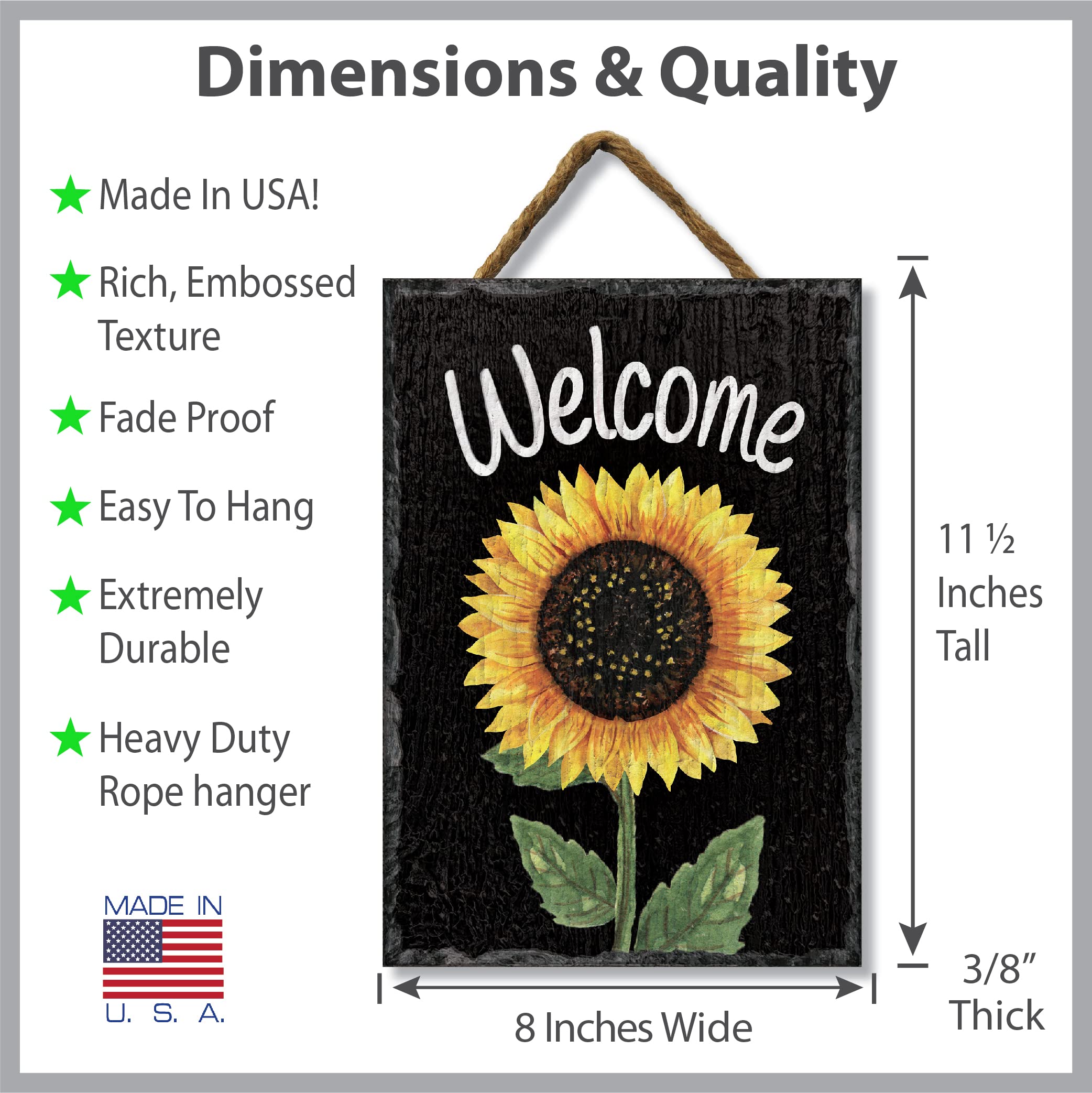 My Word! Sunflower Slate Impressions Wall Hanging Welcome Sign. Rustic Farmhouse Home Decor for your Living Room, Dining Room Kitchen, Bedroom – Large: 8”x11.25”
