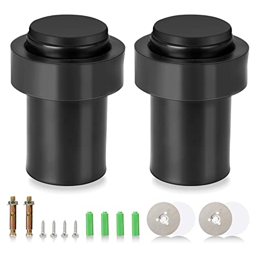 Hakkin 2PCS Floor Door Stopper, Cylindrical Door Stop Wall Protector, Floor Mount Door Stop 60mm Black Rubber Door Stopper, Door Stoppers for Bottom of Door, 3 Installation Methods