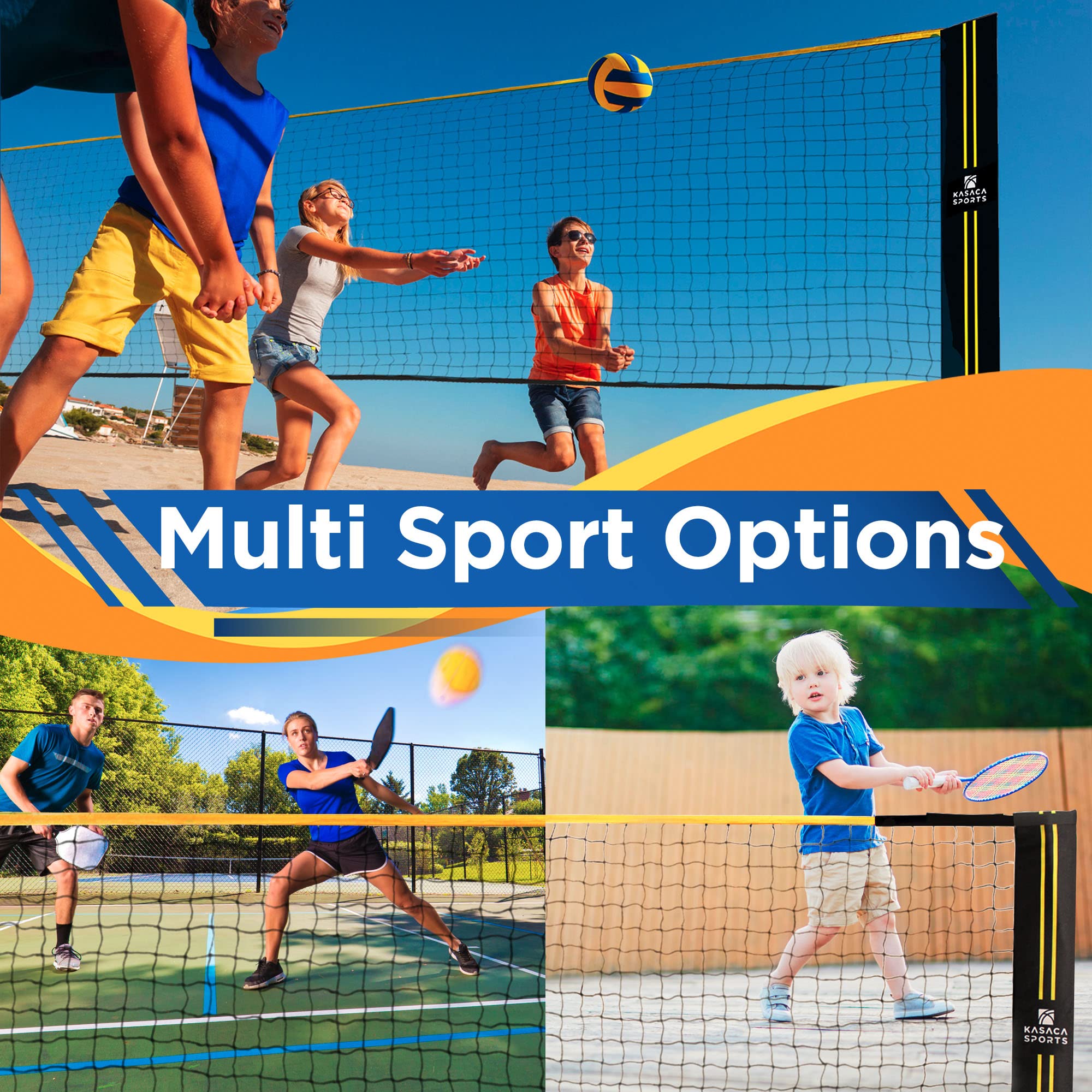 Kasaca 17 Feet Portable Multipurpose Net for Casual Use Beach Paddle Game Beach Volley Ball Net Set Casual Pickleball Net Portable Outdoor Badminton Net for Driveway Indoor Ball Game Nets