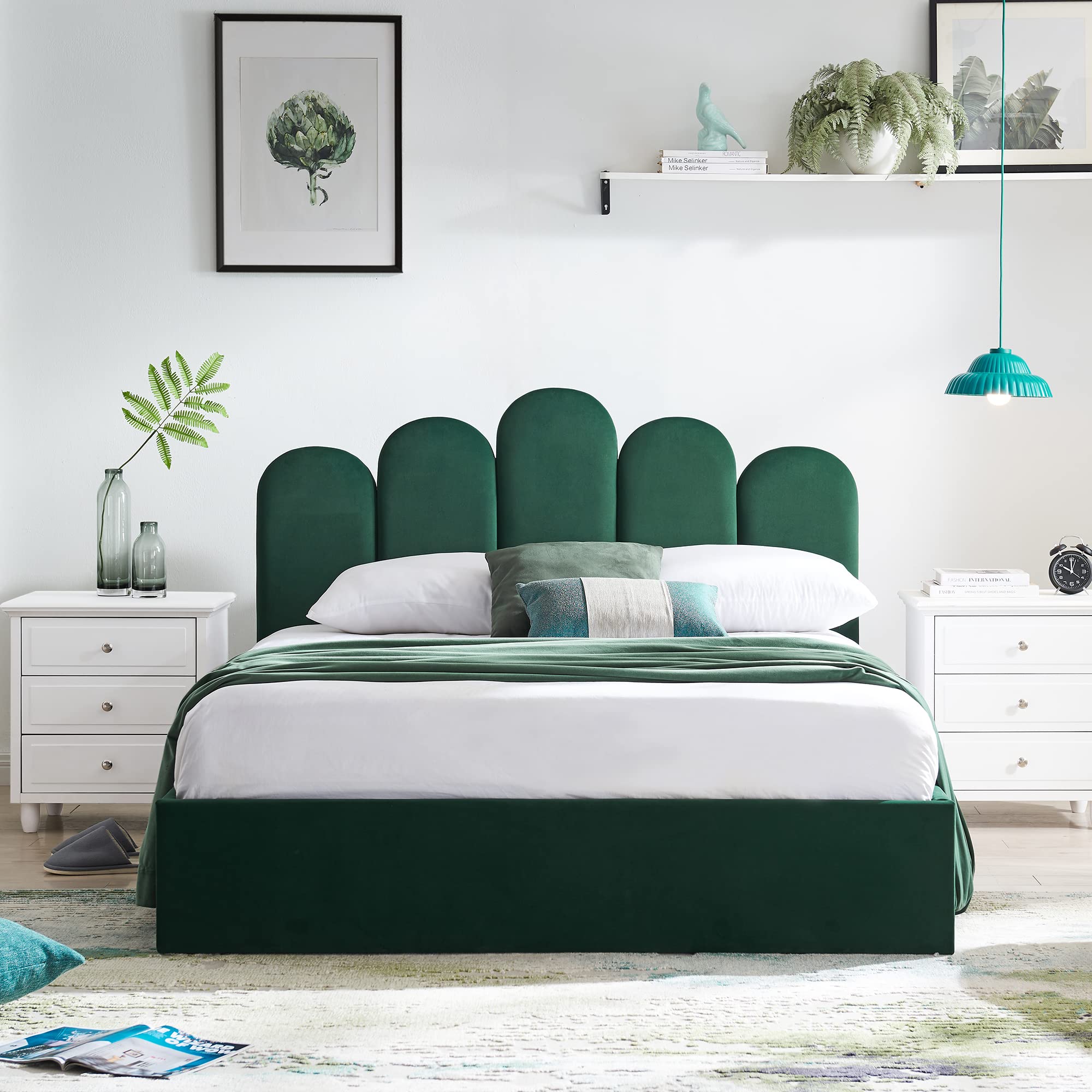 Zanmintaobo Lift Up Storage Bed Full Size, Upholstered Platform Bed with Hydraulic Storage System & Wood Slats Support, Full Bed Frame with Headboard, No Box Spring Needed, Easy Assembly, Green