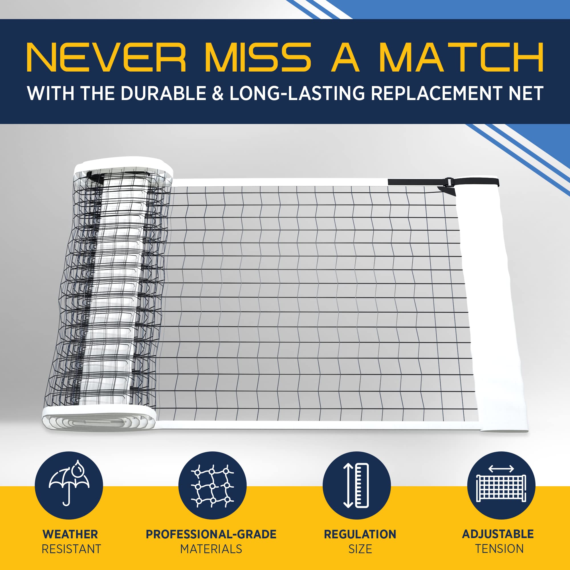 Pickleball Replacement Net - (net only, no frame), for Indoor and Outdoor Pickle Ball, Regulation Size Pickleball Net Only for Driveway, Backyards Official Pickleball Court Size, 22 Ft