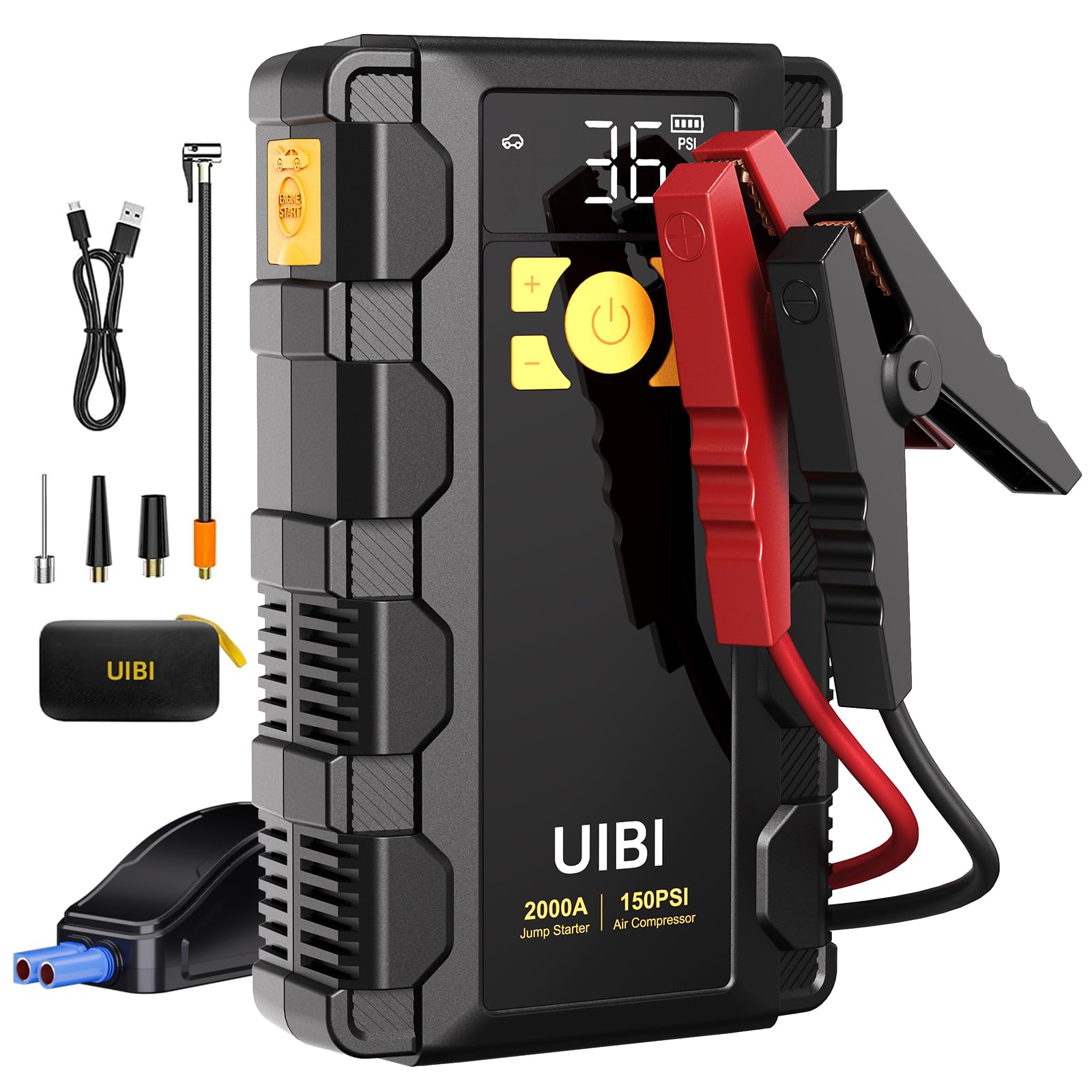 UIBI X5 Car Jump Starter with Air Compressor, 2000A Car Battery Jump Starter with 150PSI Tire Inflator Portable, Battery Jumper Starter, Jump Box for 8.0L Gas or 6.0L Diesel Vehicles