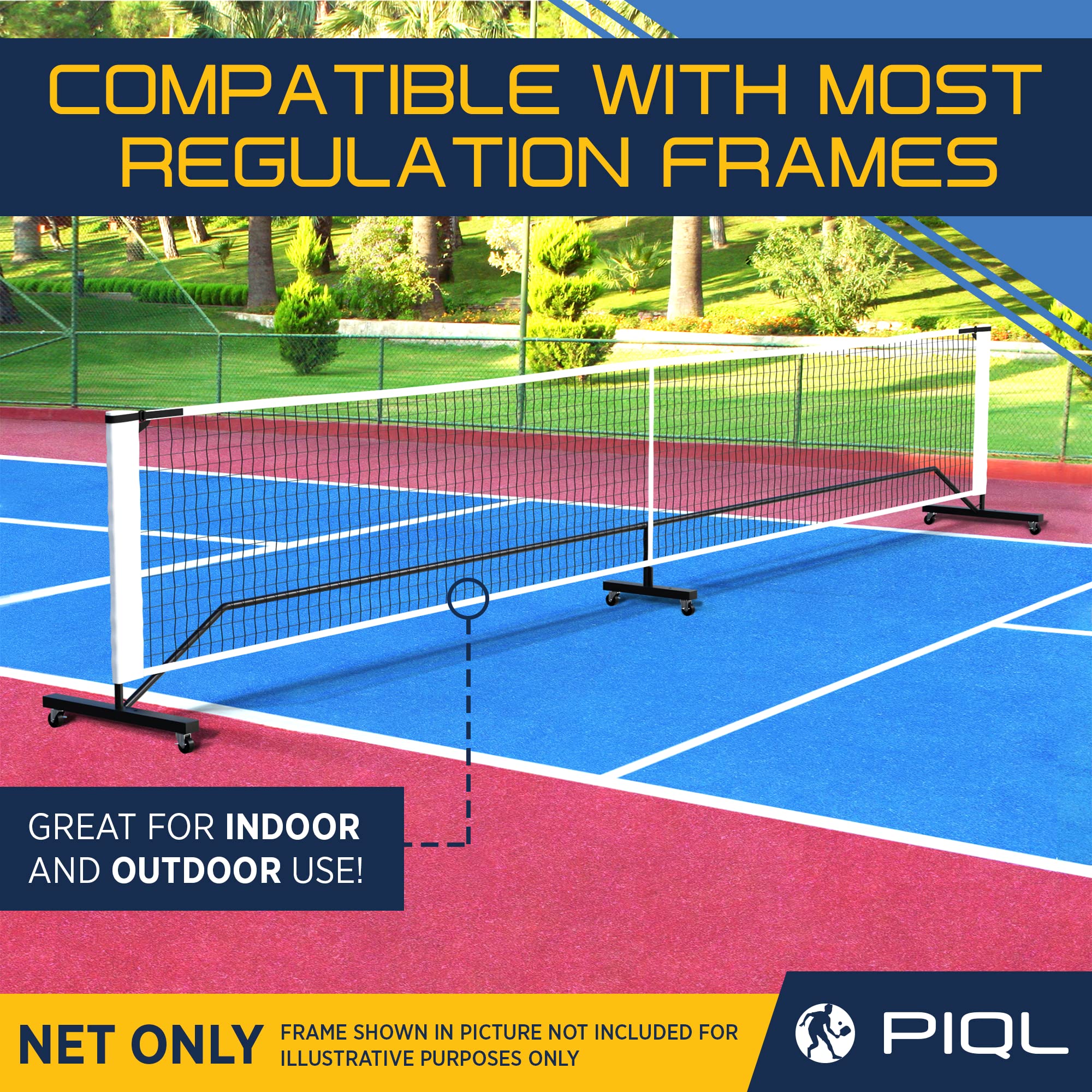 Pickleball Replacement Net - (net only, no frame), for Indoor and Outdoor Pickle Ball, Regulation Size Pickleball Net Only for Driveway, Backyards Official Pickleball Court Size, 22 Ft