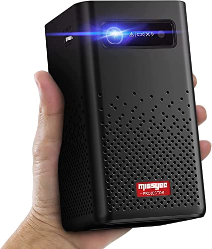 Missyee 150 ANSI Smart Portable DLP Movie Projector, Pocket Outdoor Projector for Phone 1080P HD Support Wireless Video Travel Short and Throw -Built-in 5200mAh Battery -iOS/Android/HDMI/USB