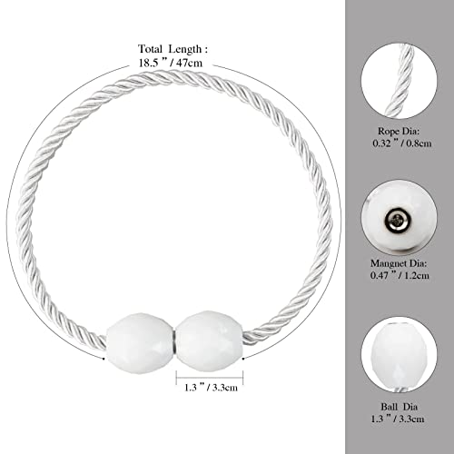 Hangtty 4 Pack Strong Magnetic Curtain Tiebacks Rope Decorative Curtain Tie Backs Magnetic Curtain Holders for Drapes Window Treatment Holdbacks, White
