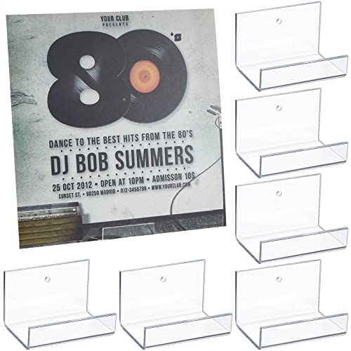 Juexica 6 Pieces Vinyl Record Wall Mount Clear Vinyl Record Shelf Vinyl Acrylic Album Record Holder Record Display Rack for Records Collector to Display Your Favorite LP Records in Style