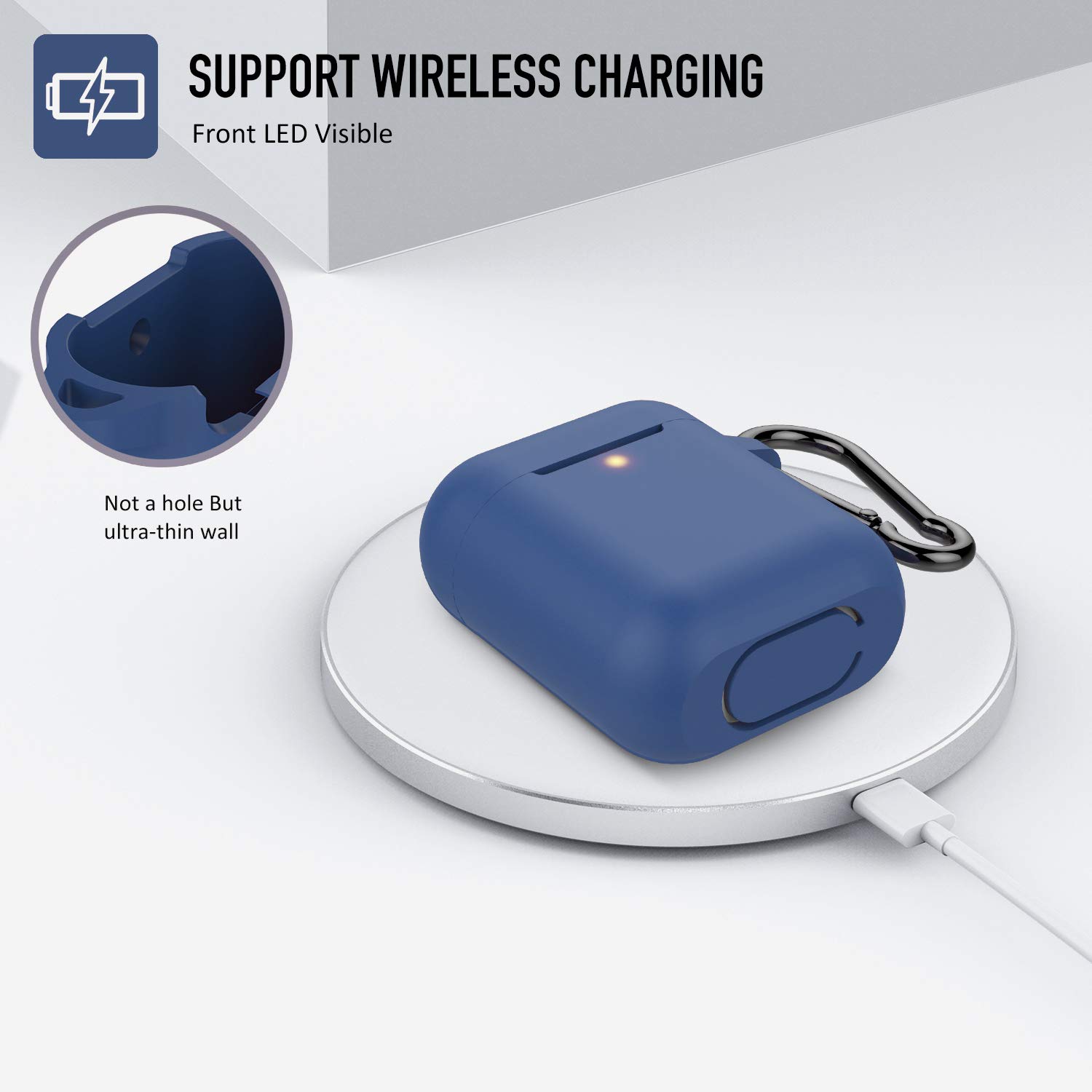 Coffea Protective Silicone Case with Keychain for Apple AirPods 2 (Royal Blue)