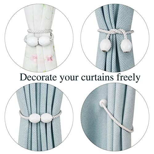 Hangtty 4 Pack Strong Magnetic Curtain Tiebacks Rope Decorative Curtain Tie Backs Magnetic Curtain Holders for Drapes Window Treatment Holdbacks, White
