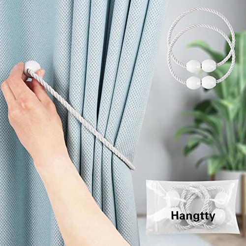 Hangtty 4 Pack Strong Magnetic Curtain Tiebacks Rope Decorative Curtain Tie Backs Magnetic Curtain Holders for Drapes Window Treatment Holdbacks, White