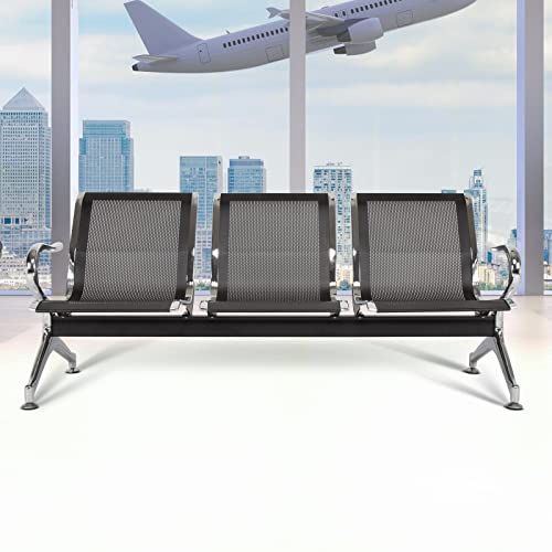Elesuli 3 Seats Reception Waiting Room Chair Guest Chairs Bench for Hospital Offices Salon Barber Black