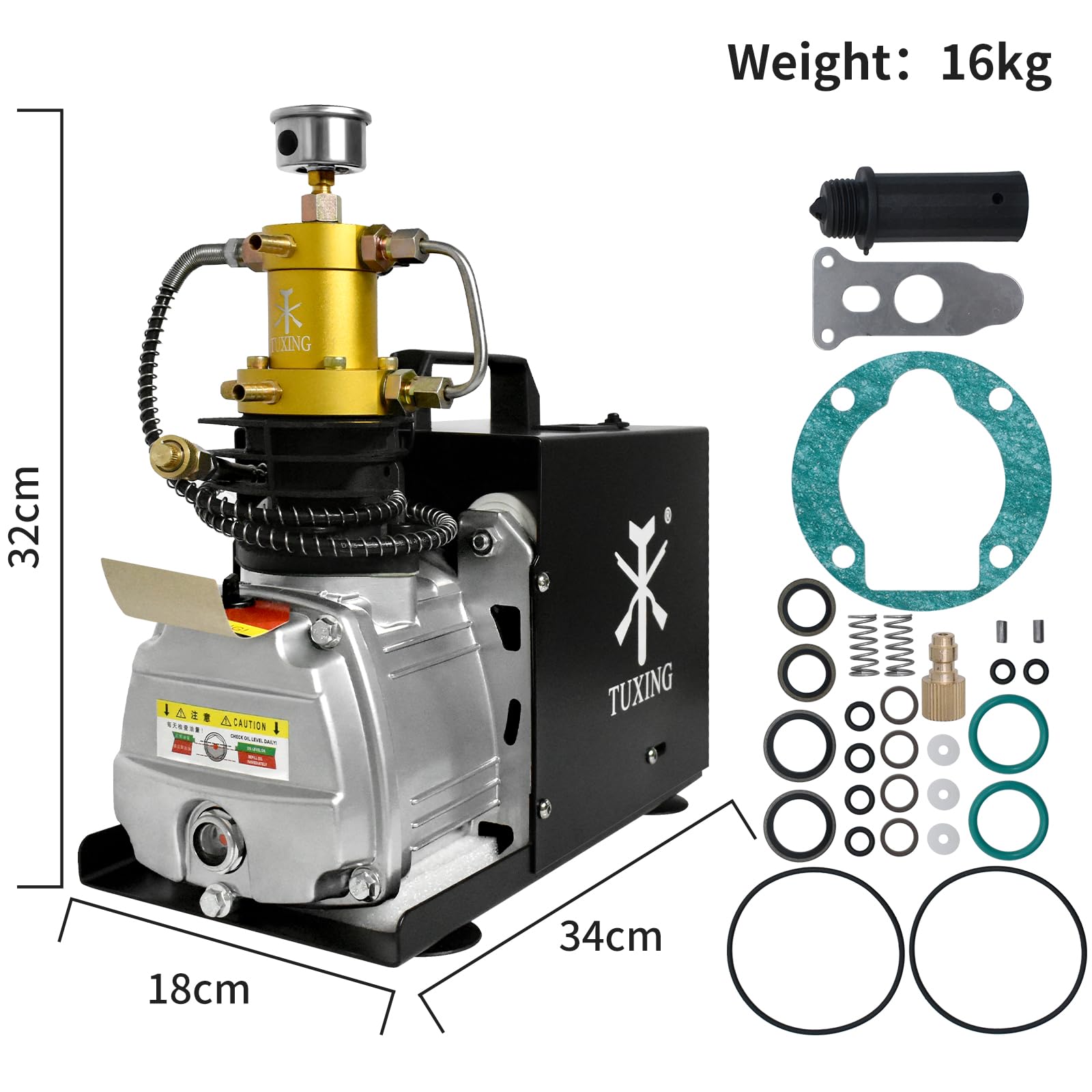 TUXING Pcp Air Compressor,4500Psi/30Mpa/300Bar Scuba Compressor, Manually Shutoff Electric Compressor with Water/Fan Dual Cooling System for Pcp Air Rifle, Scuba Tank Charging