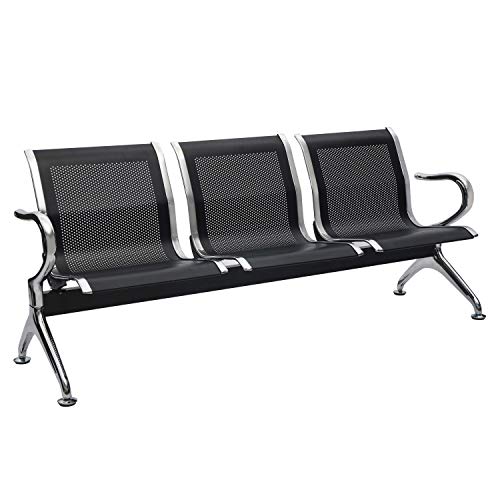 Elesuli 3 Seats Reception Waiting Room Chair Guest Chairs Bench for Hospital Offices Salon Barber Black