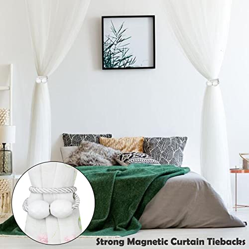 Hangtty 4 Pack Strong Magnetic Curtain Tiebacks Rope Decorative Curtain Tie Backs Magnetic Curtain Holders for Drapes Window Treatment Holdbacks, White