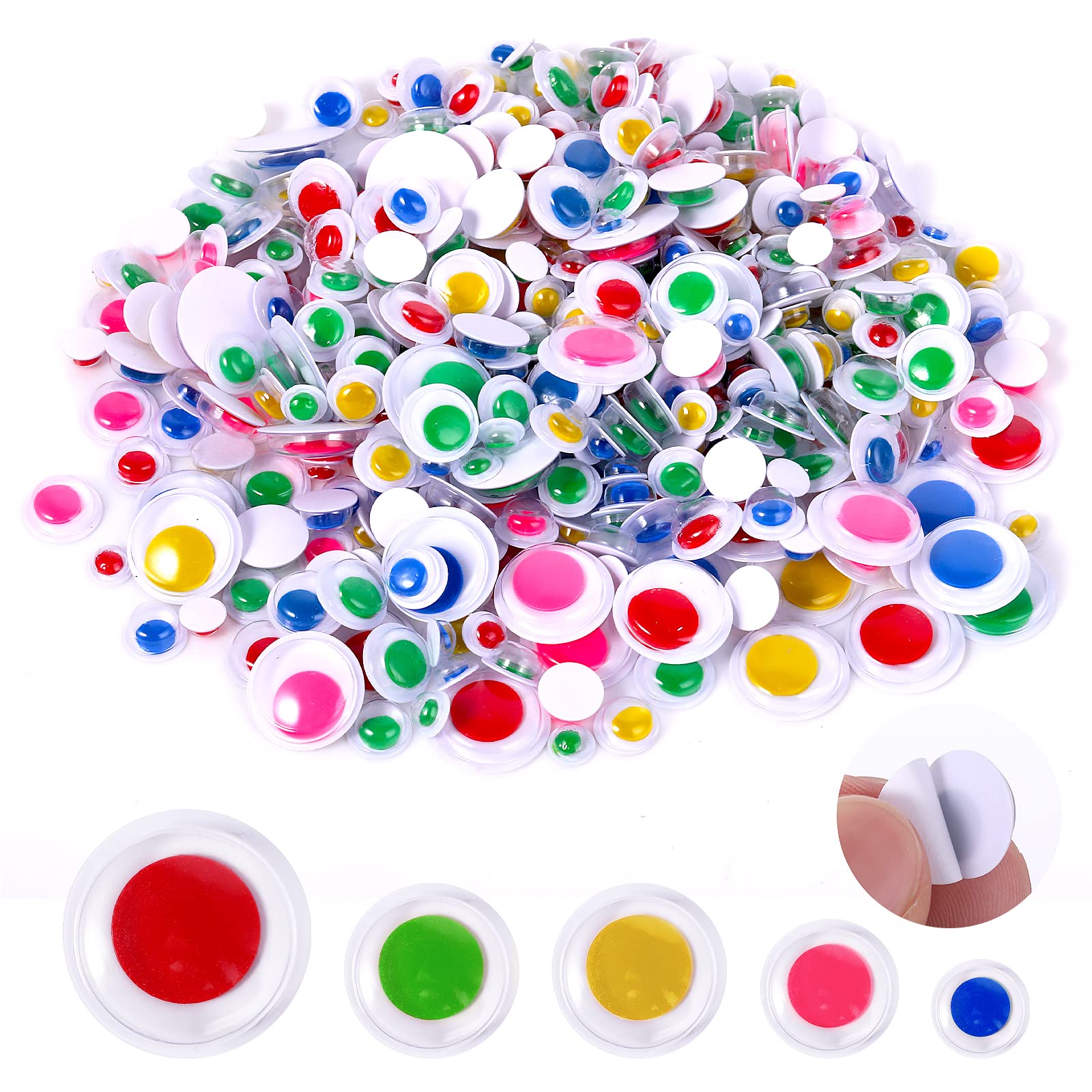 Self-Adhesive Googly Eyes, 500Pcs Colorful Assorted Size 6-12mm Stick On Googly Eyes for Craft Wiggle Eyes Sticky Googly Eyes, Doll Eyes Making Accessories (6/8/10/12mm)