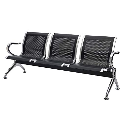 Elesuli 3 Seats Reception Waiting Room Chair Guest Chairs Bench for Hospital Offices Salon Barber Black