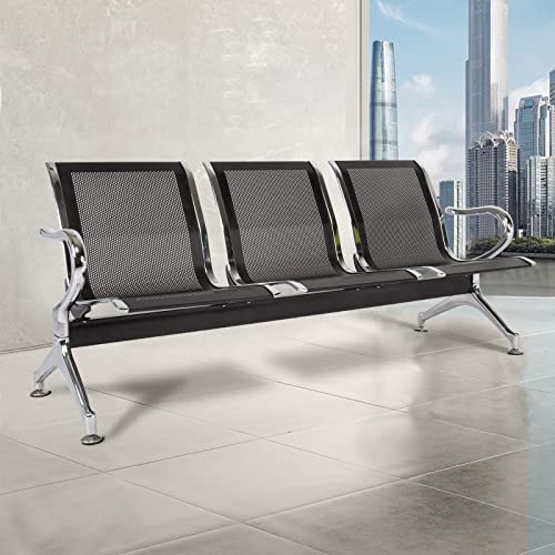 Elesuli 3 Seats Reception Waiting Room Chair Guest Chairs Bench for Hospital Offices Salon Barber Black