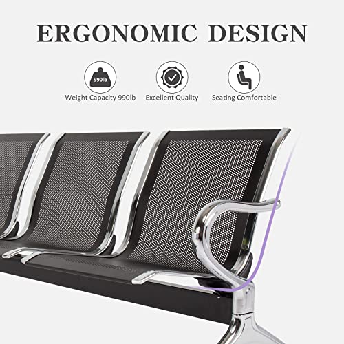 Elesuli 3 Seats Reception Waiting Room Chair Guest Chairs Bench for Hospital Offices Salon Barber Black