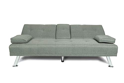 ERYE Modern Futon Loveseat Convertible Sleeper Bed for Living Room Apartment Small Space Furniture Sets with 2 Cup Holders Metal Legs,Removable Soft Pillow-Top Armrest, Sofa & Couch, Light Grey