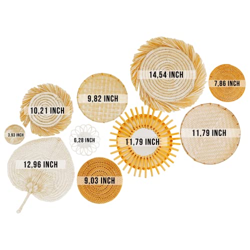 Wall Basket Decor Set of 10 - Hanging Woven Wall Baskets Decorative Seagrass - Farmhouse Wall Decor Kitchen Boho Handcrafted & Unique Wicker Wall Art Decor for Living Room, Dining Room, Bed Room