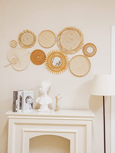 Wall Basket Decor Set of 10 - Hanging Woven Wall Baskets Decorative Seagrass - Farmhouse Wall Decor Kitchen Boho Handcrafted & Unique Wicker Wall Art Decor for Living Room, Dining Room, Bed Room