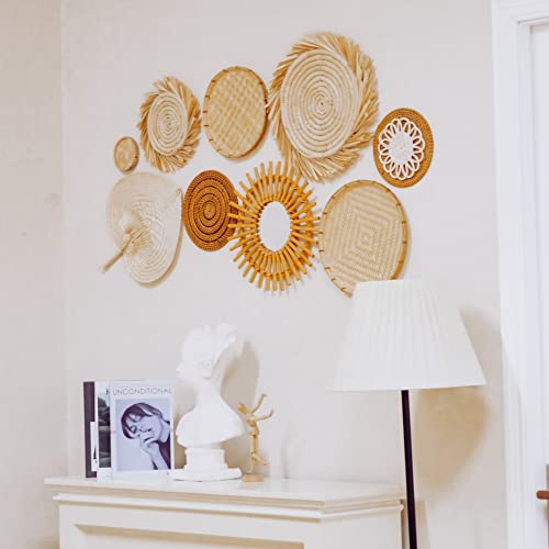 Wall Basket Decor Set of 10 - Hanging Woven Wall Baskets Decorative Seagrass - Farmhouse Wall Decor Kitchen Boho Handcrafted & Unique Wicker Wall Art Decor for Living Room, Dining Room, Bed Room
