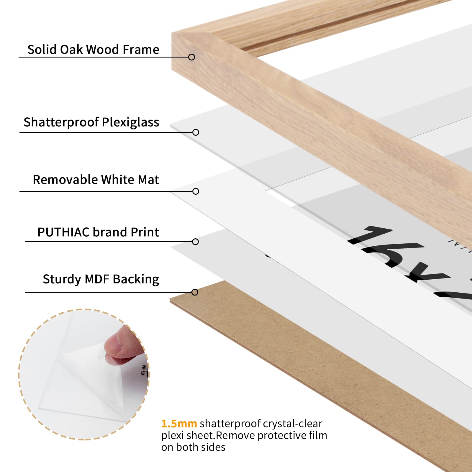 puthiac 16x20 Picture Frames for Wall - Minimalist 16x20 Oak Wood Frames, 16"x20" Picture Frame Wood, Natural Solid Wooden Picture Frames for Wall Art Photo and Prints(1 Pack, Beige)