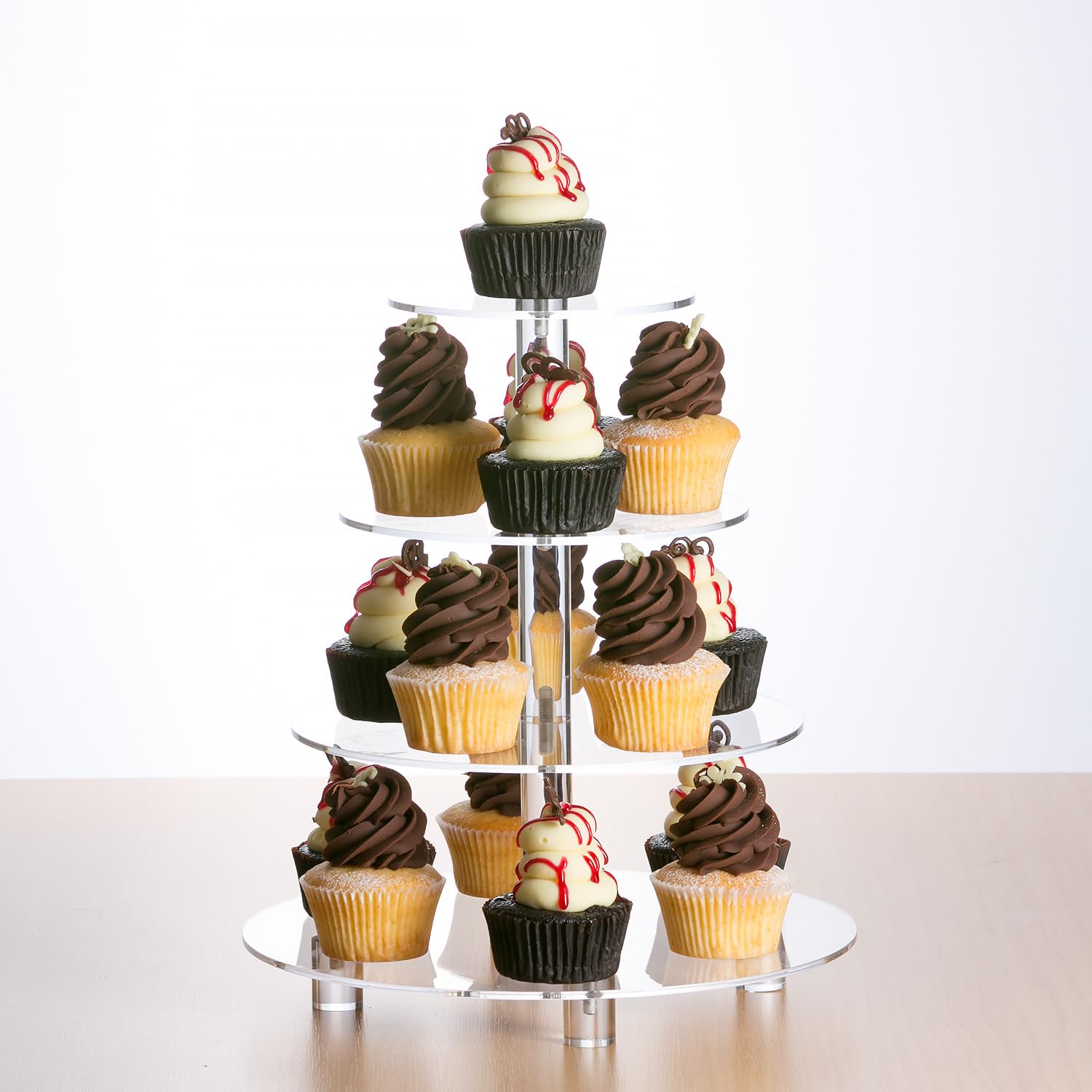 4 Tier Cupcake Stand, Round Acrylic Cupcake Tower, Multi Tiered Cake Stand, Large Clear Holder for Dessert Table Display, Weddings, Graduations, Birthday, Tea Party, Baby Shower, Donut Tree, Pastry