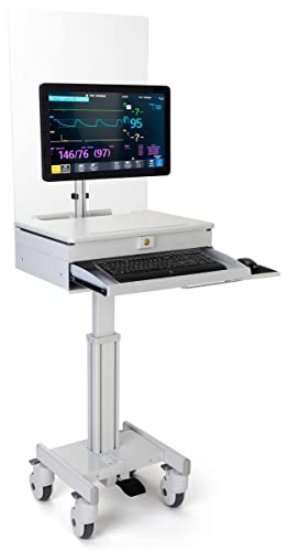 Displays2go Medical Computer Cart with Sneeze Shield, Acrylic, Screw-On β Gray (DWMDC1MNSH)