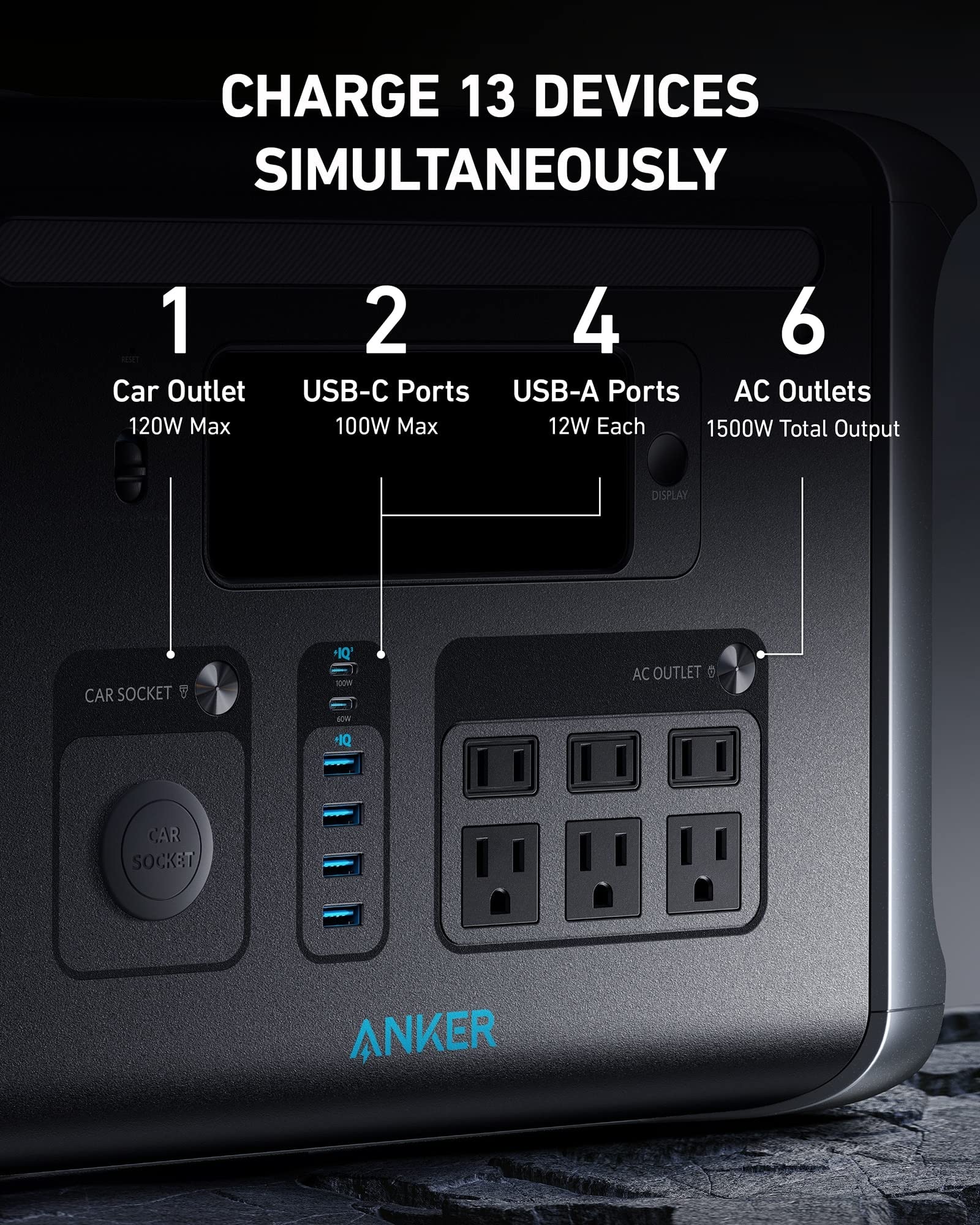 Anker SOLIX F1200 Portable Power Station, Powerhouse 757, 1229Wh Solar Generator, with 100W Solar Panel, LiFePO4, 6 * 110V/1500W AC Outlets, 2 USB-C Ports 100W Max, LED Light for Outdoor Camping