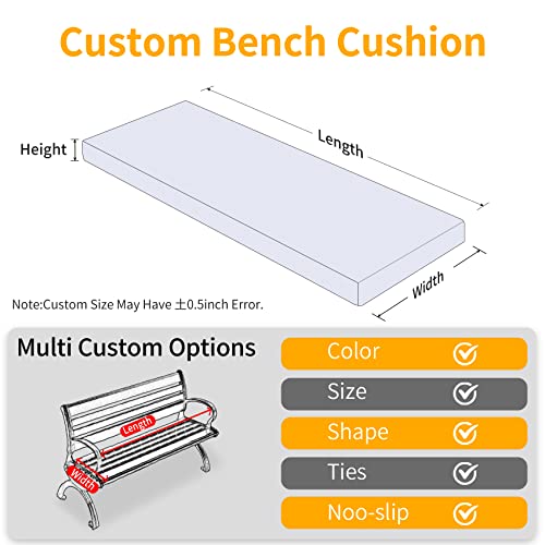 Millsilo Custom Bench Cushion for Indoor Furniture, Soft Window Seat Cushions, Custom Size Outdoor Cushion for Bench, Non-Slip Bench Pad for Shoe Rack, Piano, Storage, Dining, 70D High Density Sponge