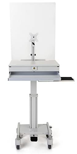 Displays2go Medical Computer Cart with Sneeze Shield, Acrylic, Screw-On β Gray (DWMDC1MNSH)