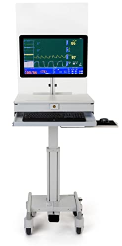 Displays2go Medical Computer Cart with Sneeze Shield, Acrylic, Screw-On β Gray (DWMDC1MNSH)