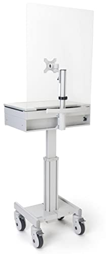 Displays2go Medical Computer Cart with Sneeze Shield, Acrylic, Screw-On β Gray (DWMDC1MNSH)