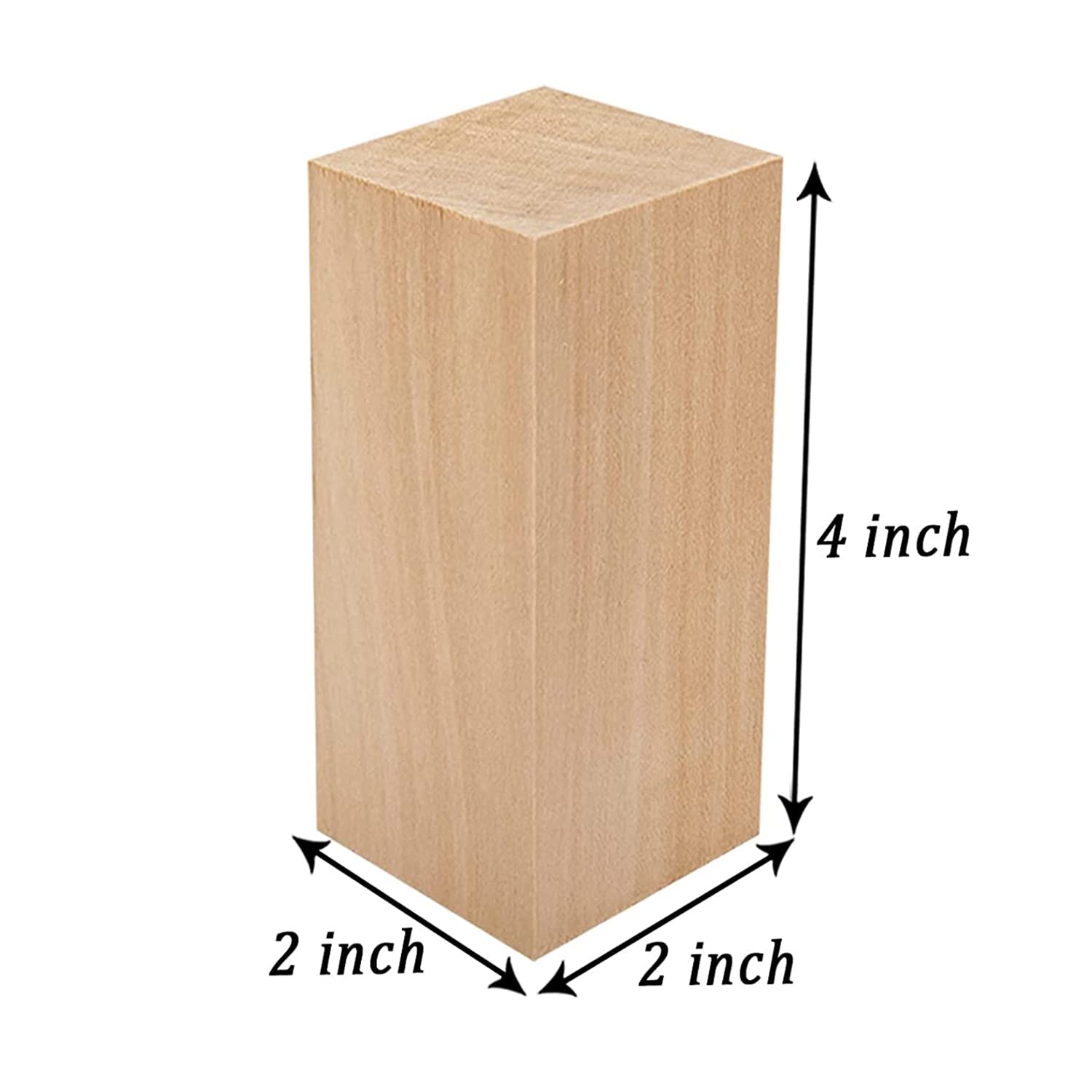 4 Inch Wood for Carving, 4 PCS Unfinished Wood Craft Cubes, Rectangular Wooden Blocks for DIY Carving, Large Unfinished Whittling Wood Blank Blocks for Kids or Adults (4×2×2Inch)