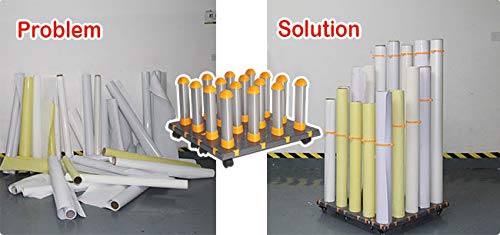 Rolling Floor Rack for Vinyl Roll Storage Detachable Free Assembly Mobile Material Floor Rack for Vinyl with 2 Modules-16 Spindles (3 Inch Core)