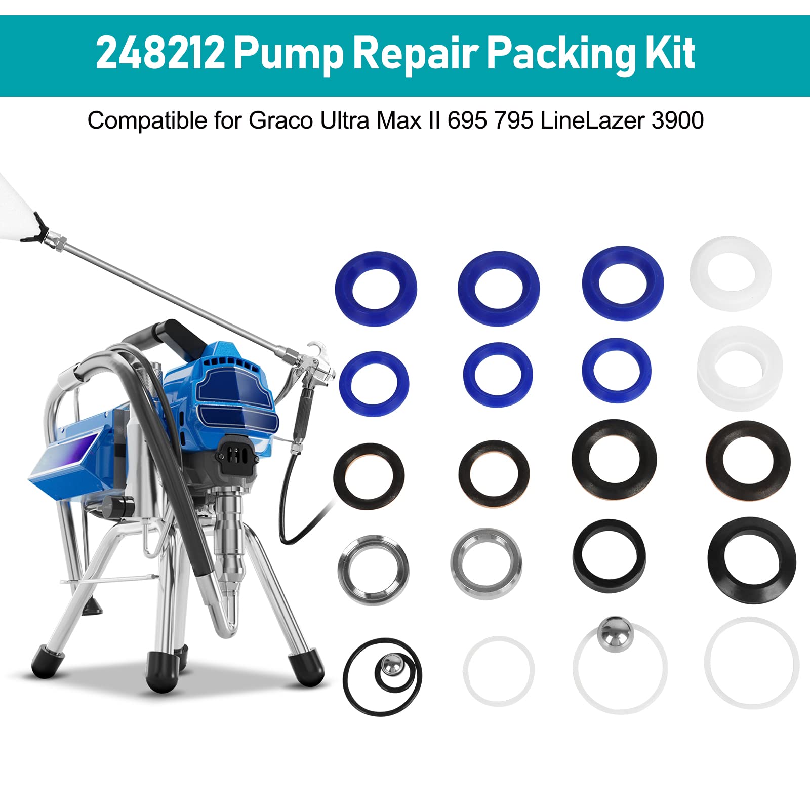 Pump Repair Kit for Graco 695-248212 Airless Paint Spray Pump Repair Kit for Graco Ultra Max II 695 795 LineLazer 3900 | Sprayers Accessories Aftermarket