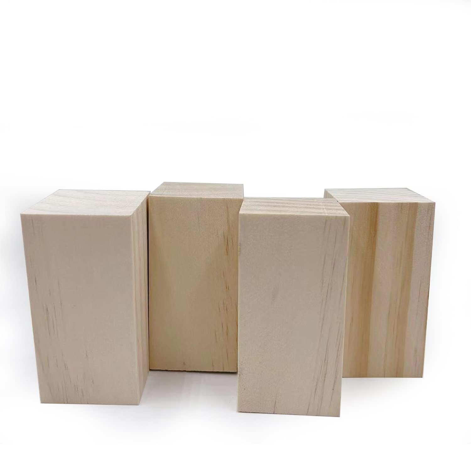 4 Inch Wood for Carving, 4 PCS Unfinished Wood Craft Cubes, Rectangular Wooden Blocks for DIY Carving, Large Unfinished Whittling Wood Blank Blocks for Kids or Adults (4×2×2Inch)
