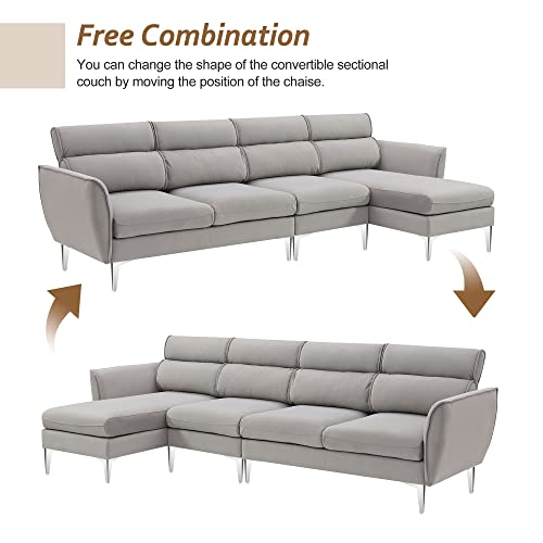 Lifeand 111" Convertible Sectional, Flannel L Shape Furniture Couch Left/Right Handed Chaise Sofas, Gray