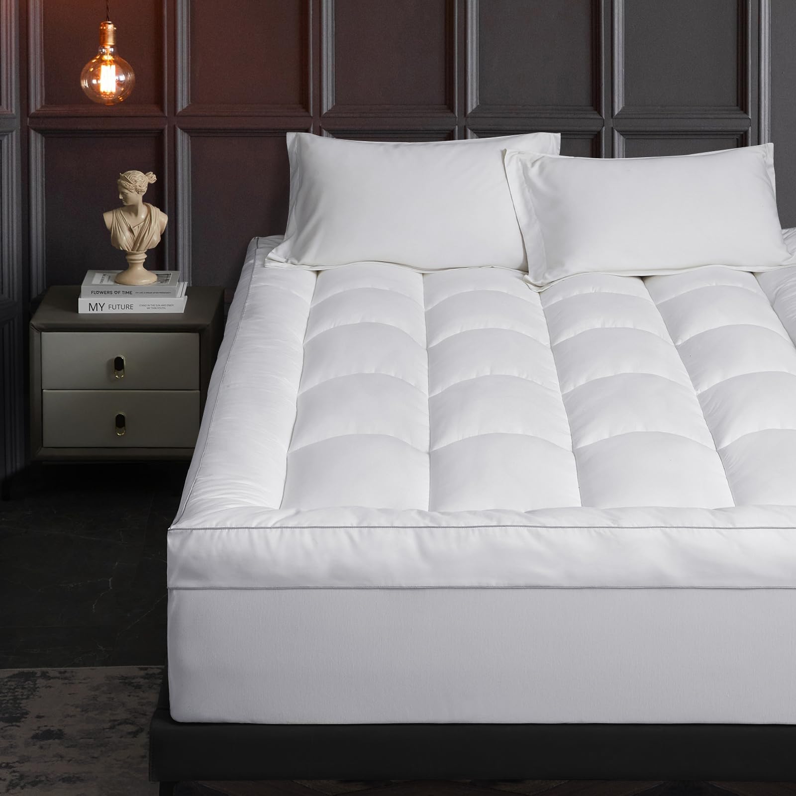 HYPREST Pillow Top Mattress Topper King, Extra Thick Mattress Topper 1300 GSM Down Alternative, 100% Cotton Soft Plush Bed Topper 8-24" Deep Pocket