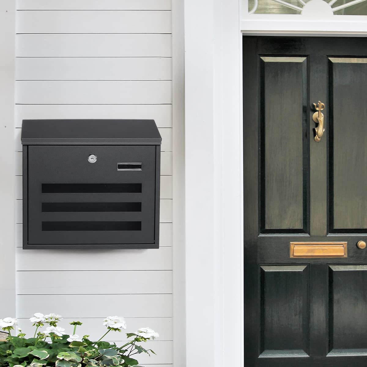 Kasten Wall-Mount Mailbox with Key Lock, Large Capacity Locking Mailbox for Outside, 13.6 x 4.3 x 12.8 Inch, Black