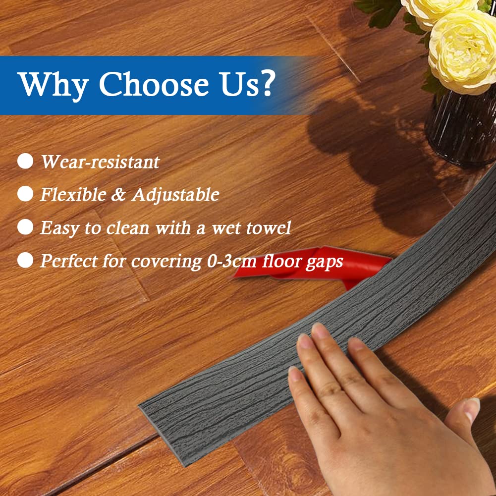 Floor Transition Strip Self Adhesive Floor Cover Strips Flooring Transitions Laminate 2" Wide Vinyl Flat Divider Elegant Wood Grain Design (5cm, 3.3Ft, Dark Gray)